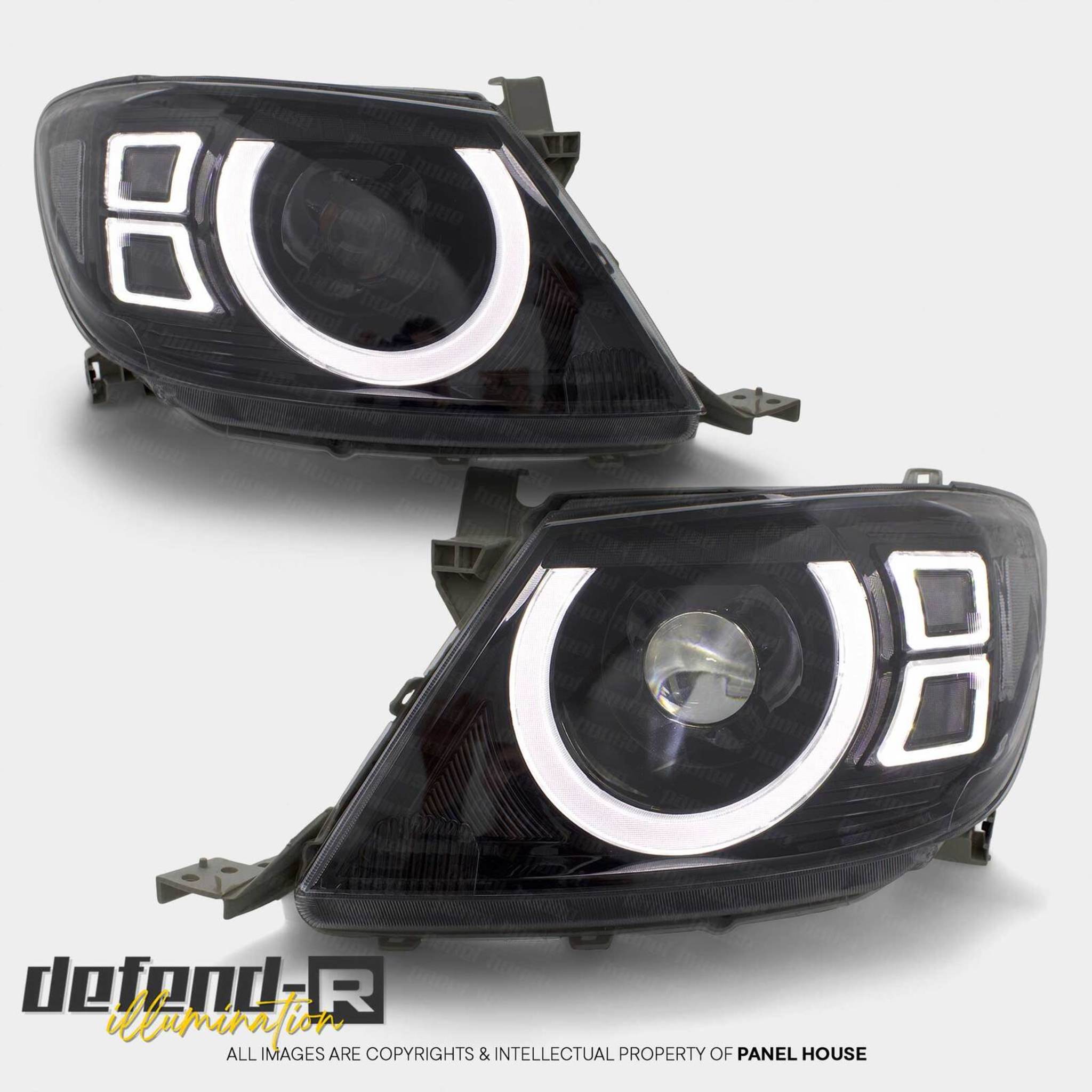 DEFEND-R DRL Full LED Black Projector Headlights PAIR fits Toyota Hilux ...