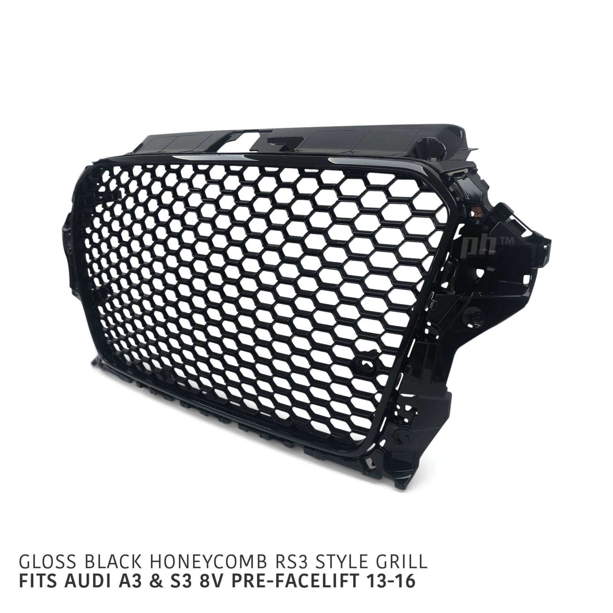 Grill Gloss Black Honeycomb RS3 Style Fits Audi A3 S3 8V 2013 - 2016 ...